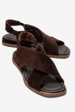 FOREVER & ALWAYS SHOES Broods Leather Slip-on Sandals - Brown Suede
