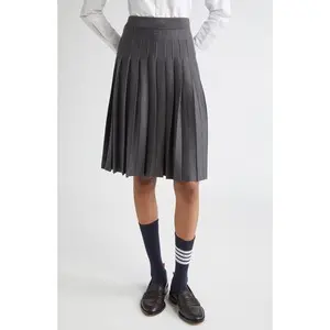 Thom Browne Pointelle Pleated Wool & Silk Skirt - Medium Grey