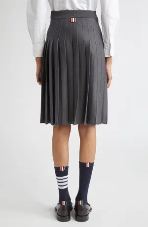 Thom Browne Pointelle Pleated Wool & Silk Skirt