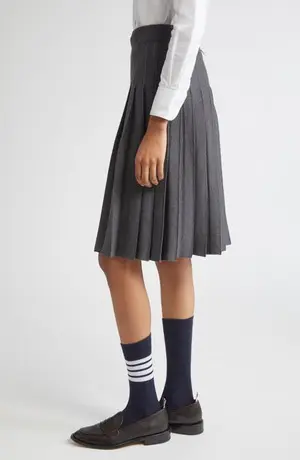 Thom Browne Pointelle Pleated Wool & Silk Skirt