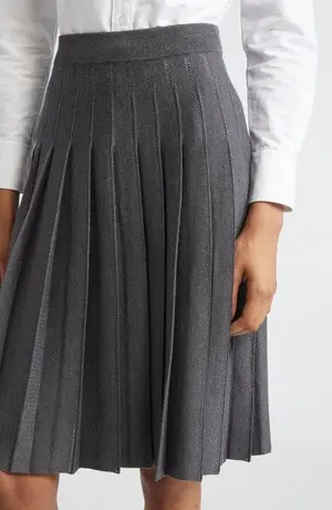 Thom Browne Pointelle Pleated Wool & Silk Skirt