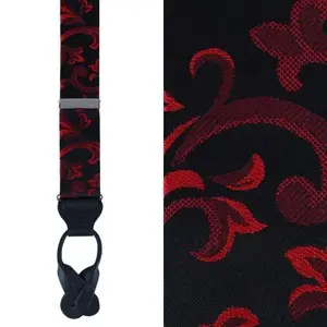 Trafalgar Big & Tall Brocade Silk Button End Suspenders - Red