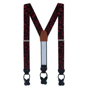 Trafalgar Big & Tall Brocade Silk Button End Suspenders - Red