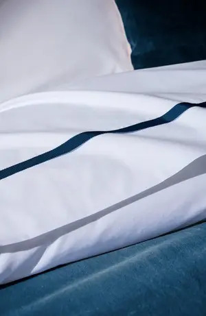 CHRISTY Beaumont Luxury Cotton Percale Flat Sheets - Navy