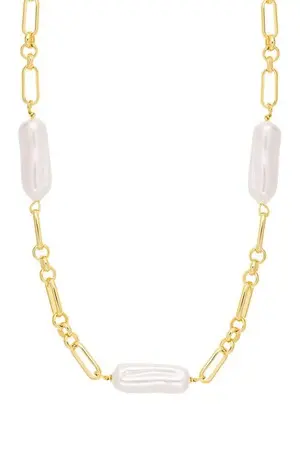 ATHRA LUXE Faux Pearl Chain Necklace - Gold