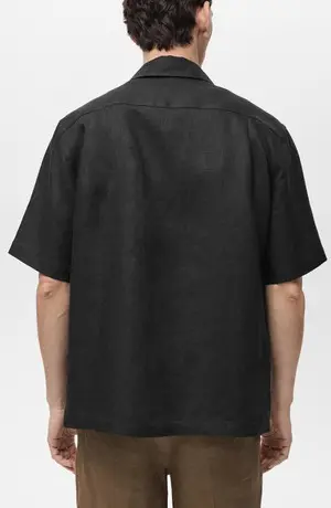 Mango Short Sleeve Linen Button-up Shirt