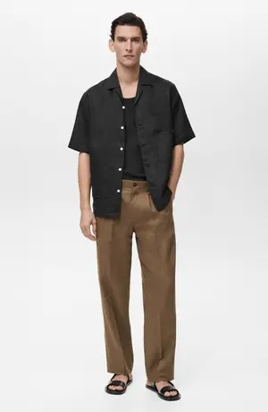 Mango Short Sleeve Linen Button-up Shirt