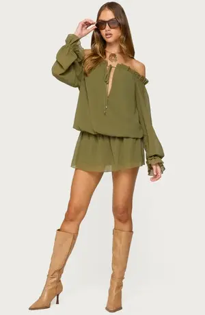 EDIKTED Chiffon Long Sleeve Romper