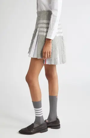 Thom Browne Pleated Tweed Miniskirt - Medium Grey