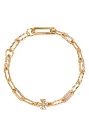 Tory Burch Icon Pavé Chain Bracelet - Tory Gold / Crystal