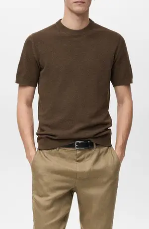 Mango Short Sleeve Crewneck Sweater Brown