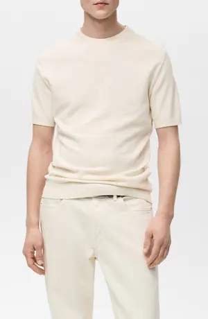 Mango Short Sleeve Crewneck Sweater - Ivory White