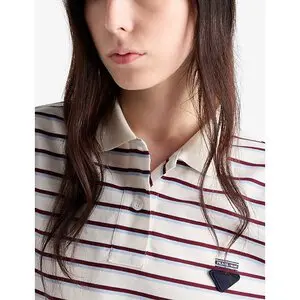 Prada Striped Logo-patch Cotton Pique Polo Shirt
