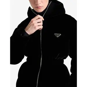 Prada Logo-badge Padded Velvet Down Jacket