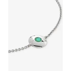 Monica Vinader 925 Sterling And Emerald Chain Bracelet - Silver