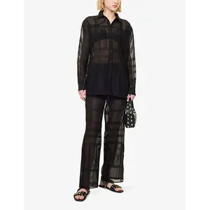 TOTEME Monogram-crochet Wide-leg Cotton And Silk Trousers - Black