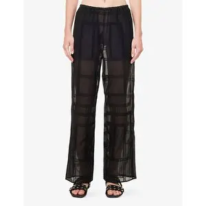 TOTEME Monogram-crochet Wide-leg Cotton And Silk Trousers - Black