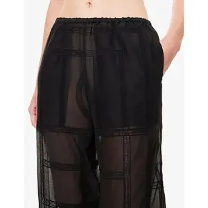 TOTEME Monogram-crochet Wide-leg Cotton And Silk Trousers - Black