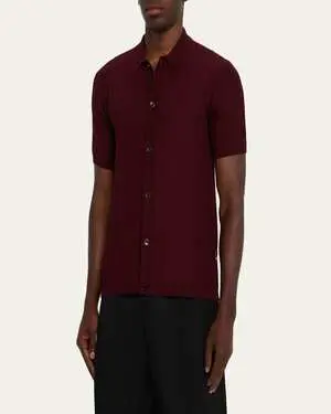 Orlebar Brown Classic-fit Pique Knit Short-sleeve Shirt - Damson