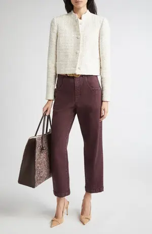 Eleventy Wool Blend Bouclé Tweed Crop Jacket