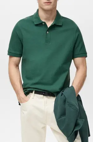 Mango Regular Fit Cotton Pique Knit Polo Dark Green