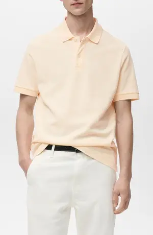 Mango Regular Fit Cotton Pique Knit Polo - Vanilla