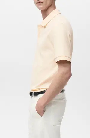 Mango Regular Fit Cotton Pique Knit Polo - Vanilla