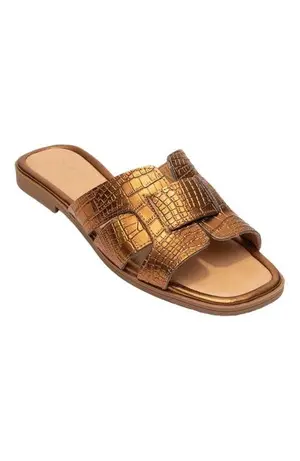 FOREVER & ALWAYS SHOES Notre Leather Slide Sandal - Bronze Leather