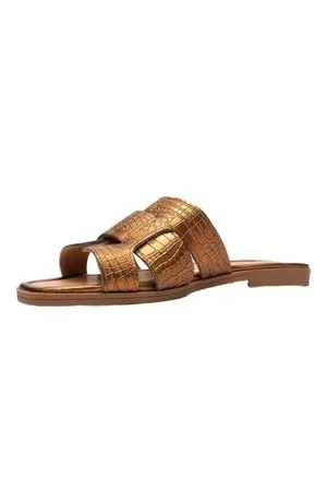 FOREVER & ALWAYS SHOES Notre Leather Slide Sandal - Bronze Leather