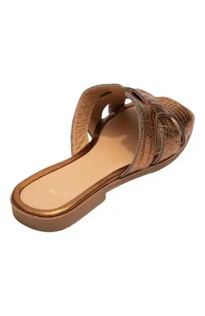 FOREVER & ALWAYS SHOES Notre Leather Slide Sandal - Bronze Leather