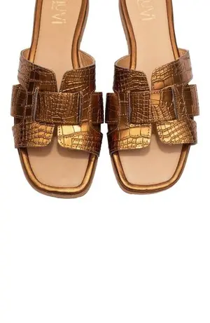 FOREVER & ALWAYS SHOES Notre Leather Slide Sandal - Bronze Leather