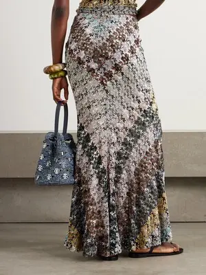 Missoni Striped Metallic Crocheted Lace Maxi Skirt