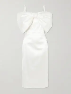 HALFPENNY LONDON Avery Bow-detailed Stretch-duchesse Satin Midi Dress - Ivory
