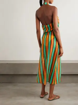 LIDO Striped Cotton And Silk-blend Halterneck Midi Dress