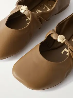 Loewe Pebble Embellished Leather Ballet Flats - Brown