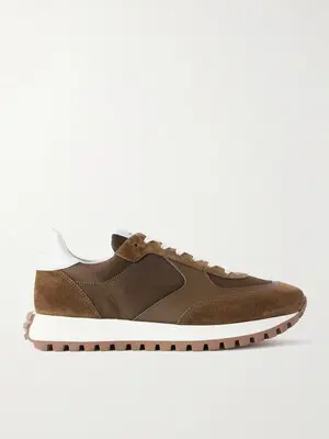 GIANVITO ROSSI Gravel Suede, Leather, And Shell Sneakers - Brown