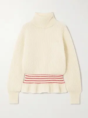Chloé Turtleneck Striped Peplum Sweater - Neutrals