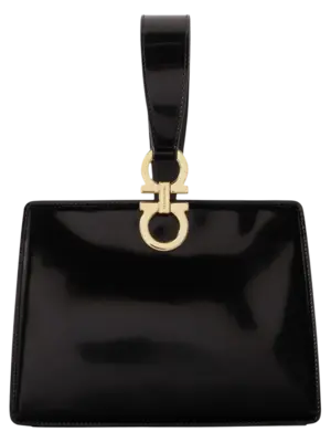 FERRAGAMO Mini Glossed-leather Clutch - Black