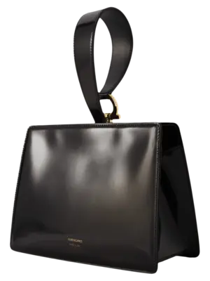 FERRAGAMO Mini Glossed-leather Clutch - Black