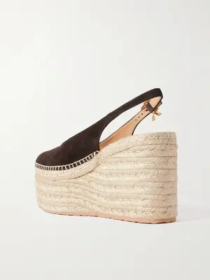 GIANVITO ROSSI 110 Suede Slingback Platform Espadrilles - Brown