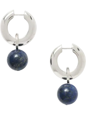 Agmes Sonia Recycled Sterling & Lapis Lazuli Hoop Earrings - Silver