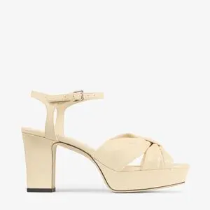 JIMMY CHOO Heloise 80 Elaphe Printed Leather Platform Sandals - Buttermilk