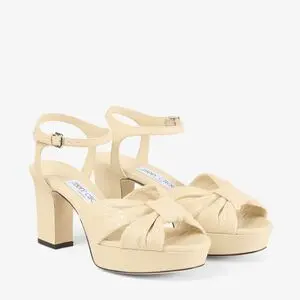 JIMMY CHOO Heloise 80 Elaphe Printed Leather Platform Sandals - Buttermilk