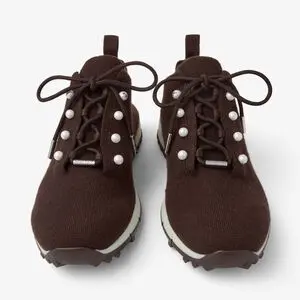 JIMMY CHOO Veles Cashmere Knit Trainers - Chocolate