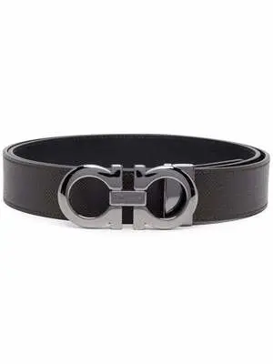 FERRAGAMO Hammered Leather Reversible Gancini Belt Brown
