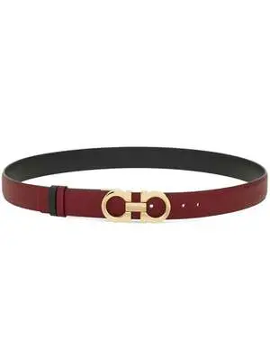 FERRAGAMO Hammered Leather Reversible Gancini Belt Red