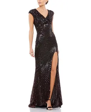 Mac Duggal Cap Sleeve Sequined Gown - Brown