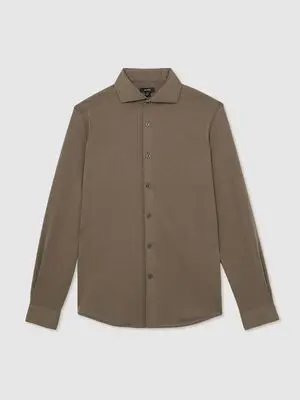 REISS Bobby Modal Blend Cutaway Collar Shirt - Mink