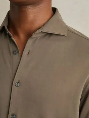 REISS Bobby Modal Blend Cutaway Collar Shirt - Mink