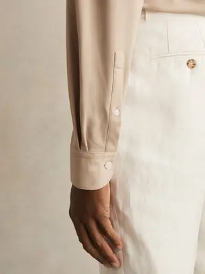 REISS Bobby Modal Blend Cutaway Collar Shirt - Mink
